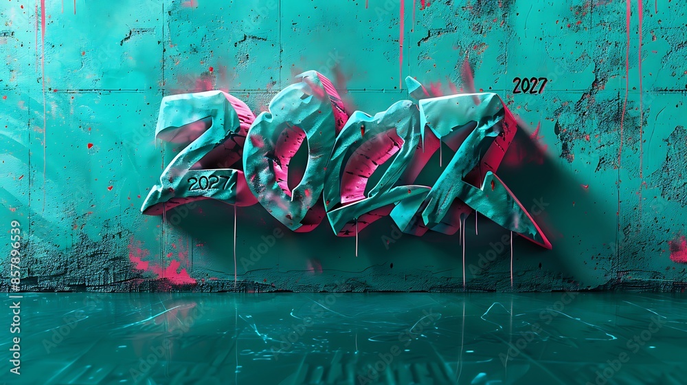 "2027" on an empty solid background with bright cyan color, in a ...