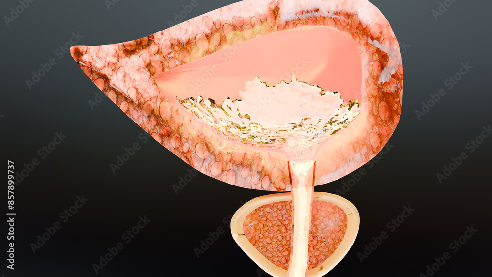 urinary or excretory system, detailed male bladder and prostate gland ...