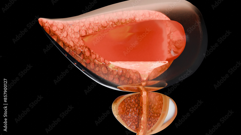 urinary or excretory system, detailed male bladder and prostate gland ...