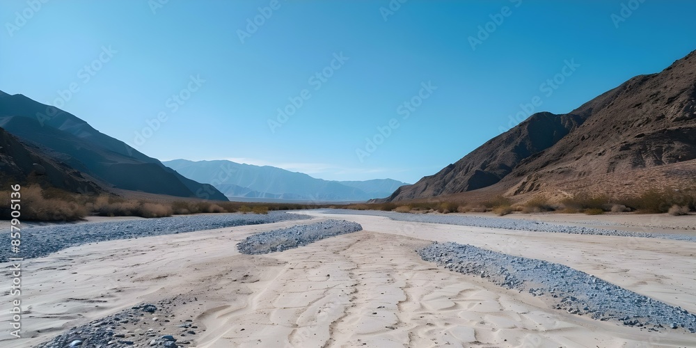 Arid Terrain Dried Riverbed and Hills Amidst Prolonged Drought. Concept ...