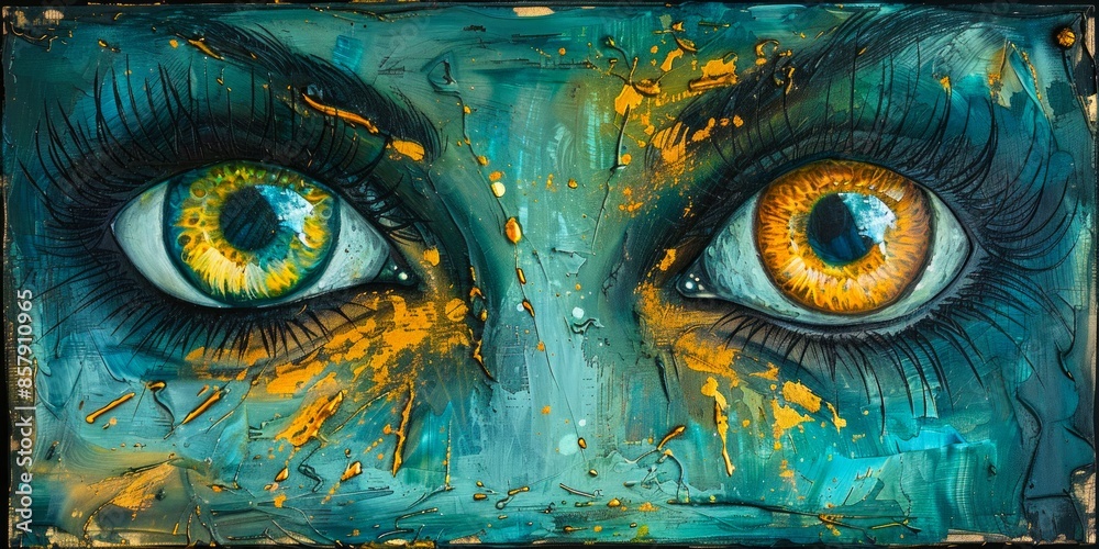 Painting of two large, detailed eyes with vibrant colors and artistic ...