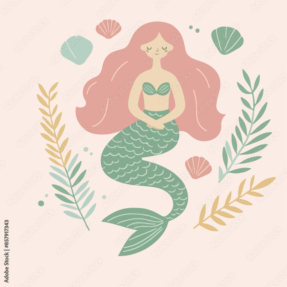 Cartoon illustration of cute mermaid. vector illustration Stock Vector ...