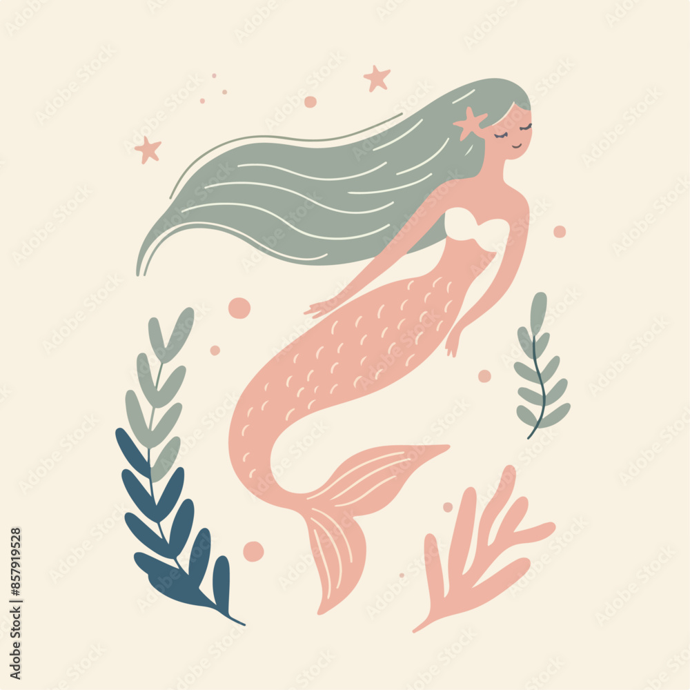 Cartoon illustration of cute mermaid. vector illustration Stock Vector ...