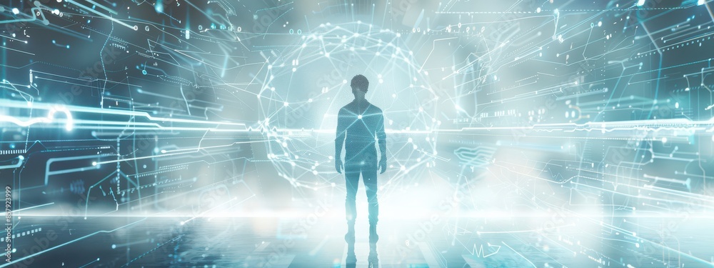 Describes the fast data transmission speed,A human figure standing in ...