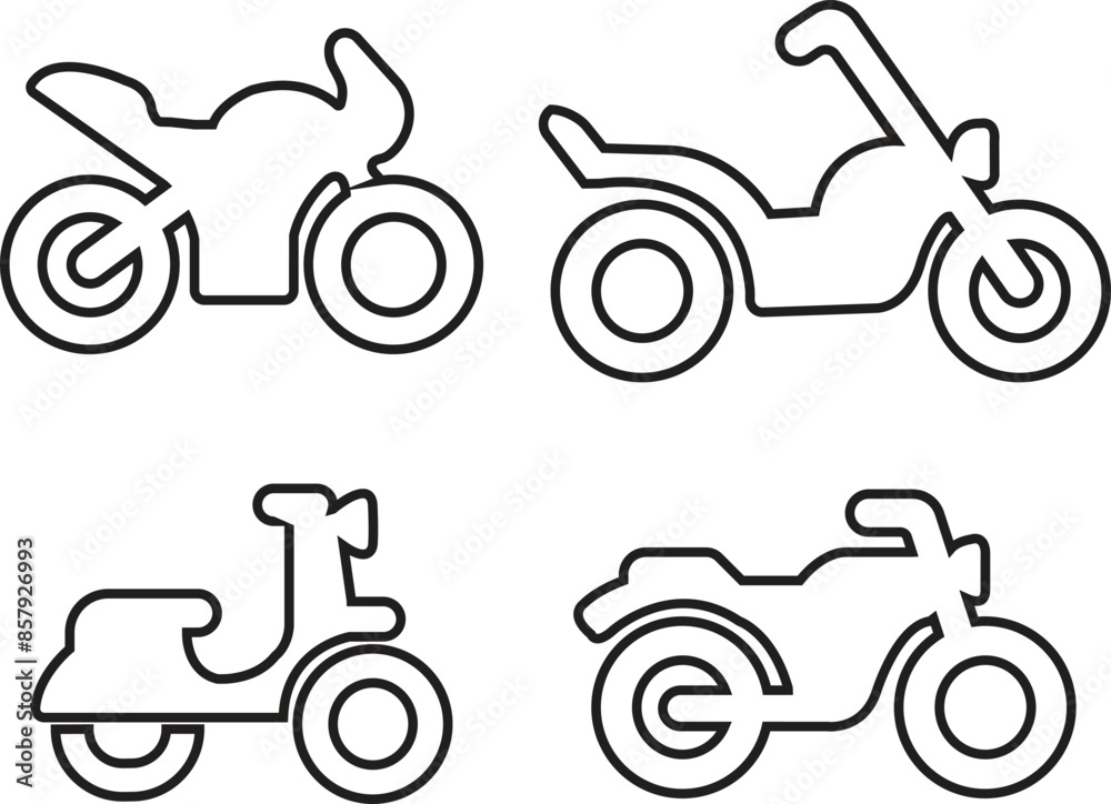 Motorcycles and bicycles outline icons Set with editable stock ...