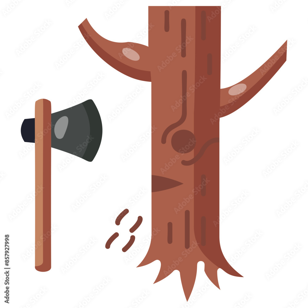 Limbing or delimbing concept, removing branches from a standing or ...