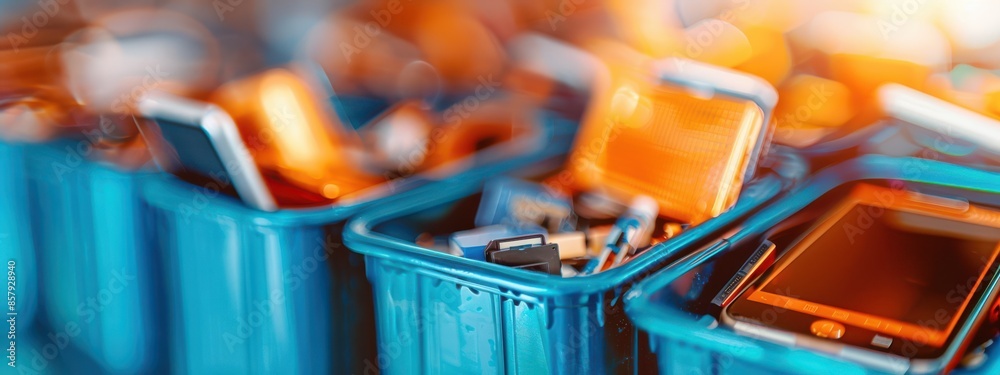 E-Waste Disposal: A close-up of electronic waste such as old phones ...