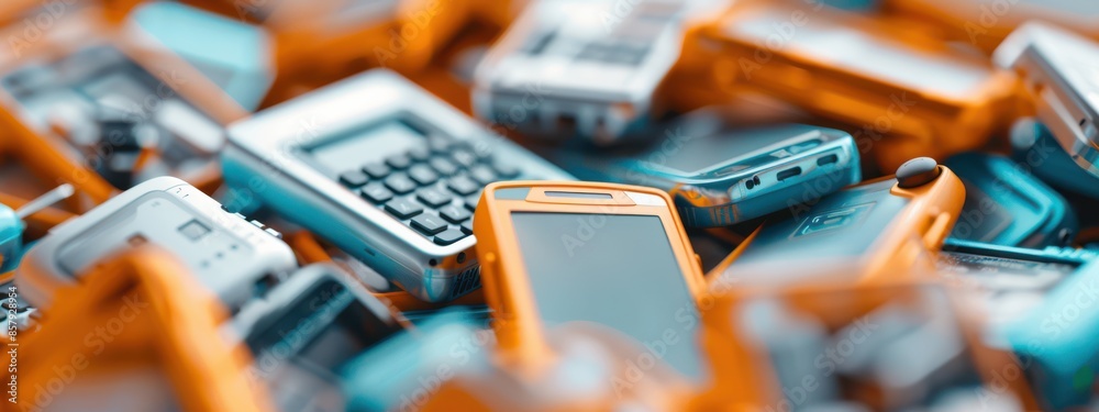 E-Waste Disposal: A close-up of electronic waste such as old phones ...