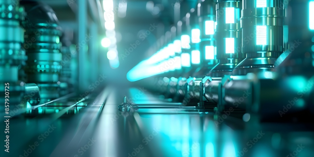 Green Factory of the Future Low Poly Design with Blue Glowing Accents ...