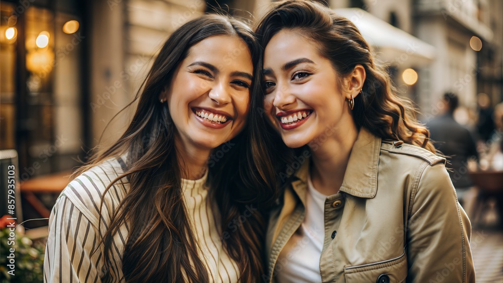 "Successful Friends Together" - Two young women smiling, representing ...