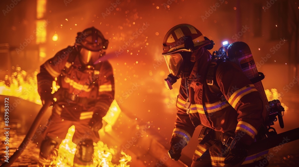 Fireman,Firefighter training Firefighters using water and fire ...