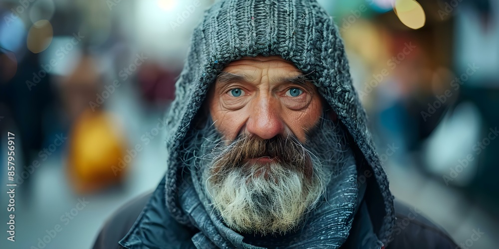 Symbolizing Poverty and Crisis Portrait of a Homeless Man on the Street ...