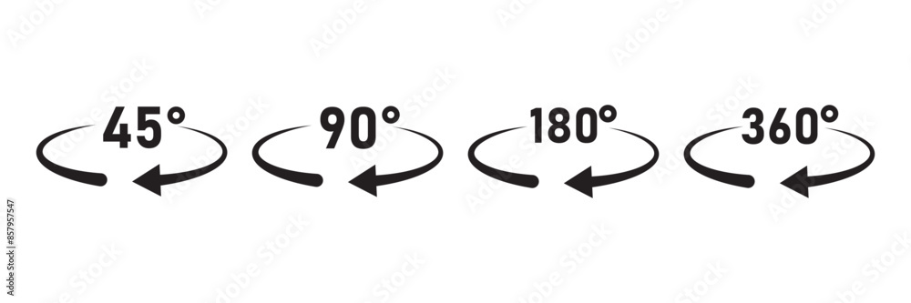 Vetor de Arrow icon with 360, 180, 90 and 45 degree. Arrow icons with ...