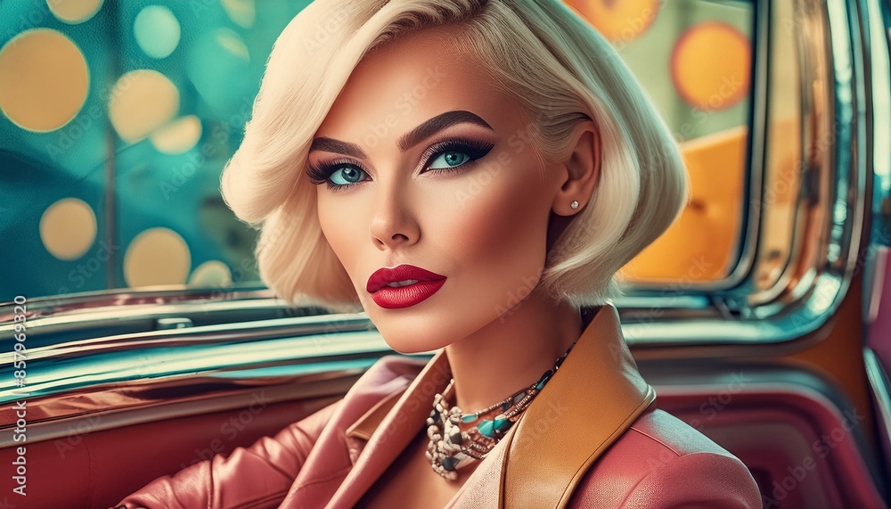 vintage retro pop art woman with red lips and nails; beauty, fashion ...