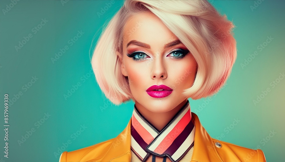 vintage retro pop art woman with red lips and nails; beauty, fashion ...
