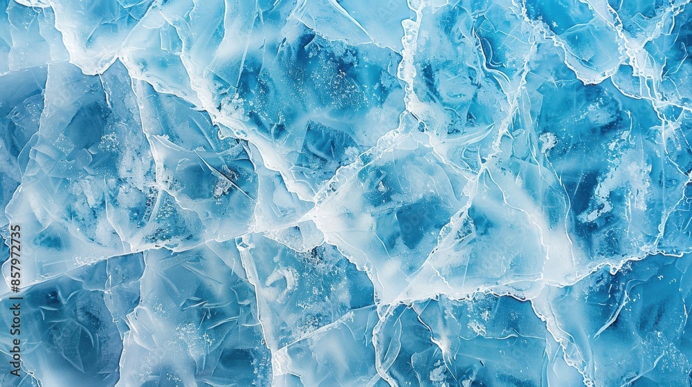Close-up perspective of blue ice, displaying its detailed cracks and ...