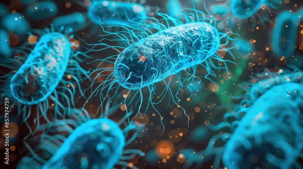 Dive into a microscopic world teeming with azure bacterial cells, each ...
