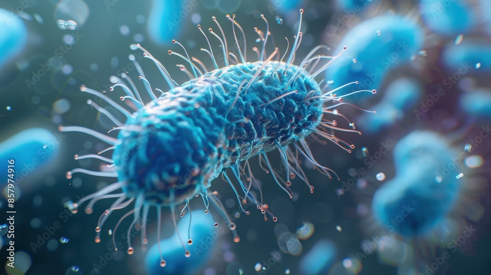 Captured under the microscope, azure bacterial cells flaunt wispy ...