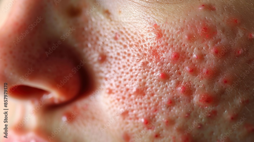 A close-up reveals a red, circular rash on the skin, suggestive of a ...