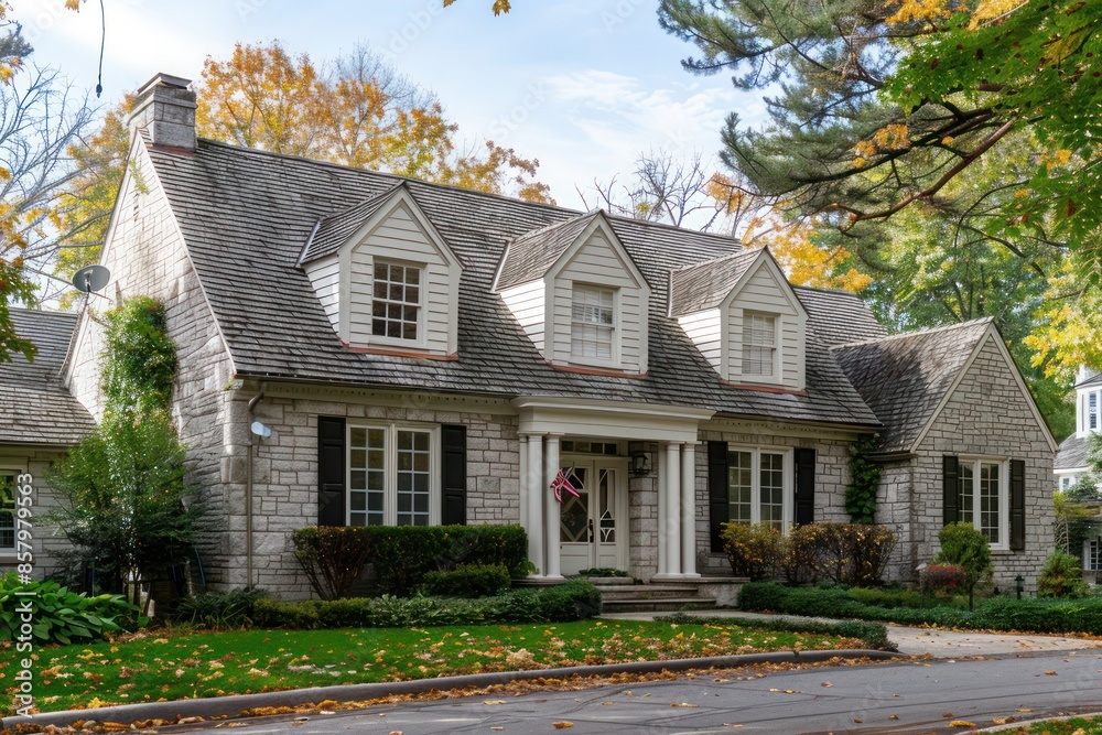 Charming American Style Suburban House: Traditional Design with Stone ...