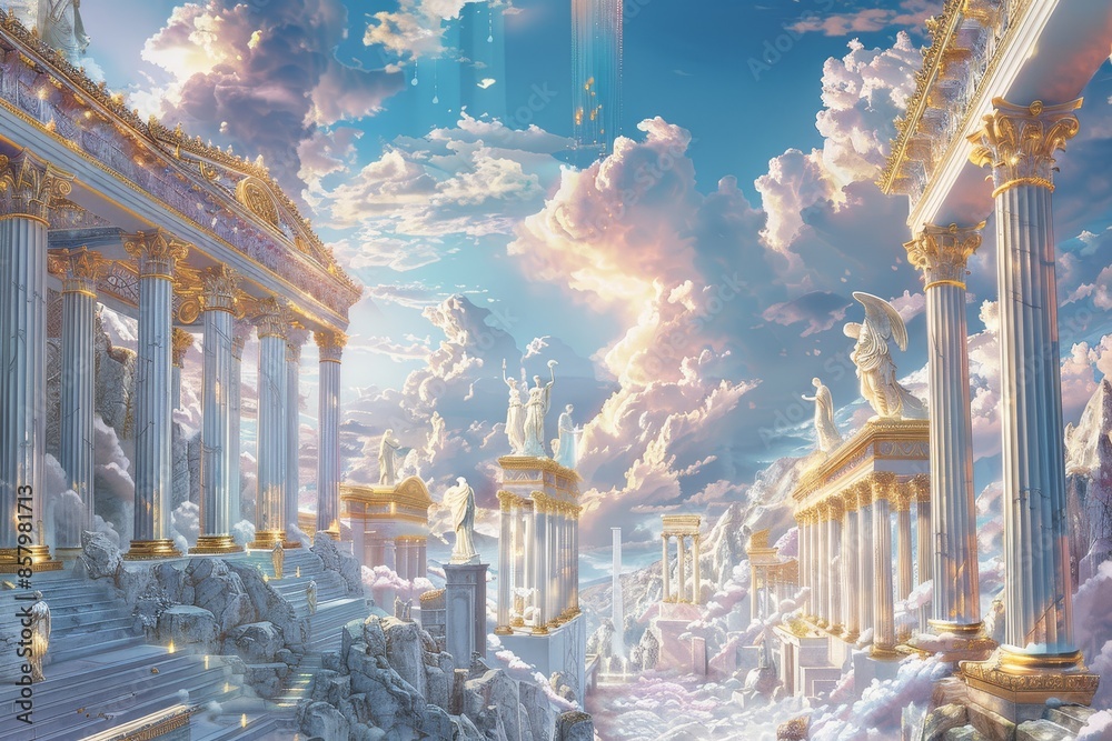 Divine Sunrise over Mythical Olympus: Golden Temples and Celestial ...
