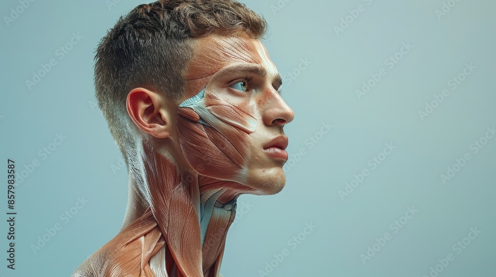 Detailed illustration superimposed on a man, revealing the muscles and ...