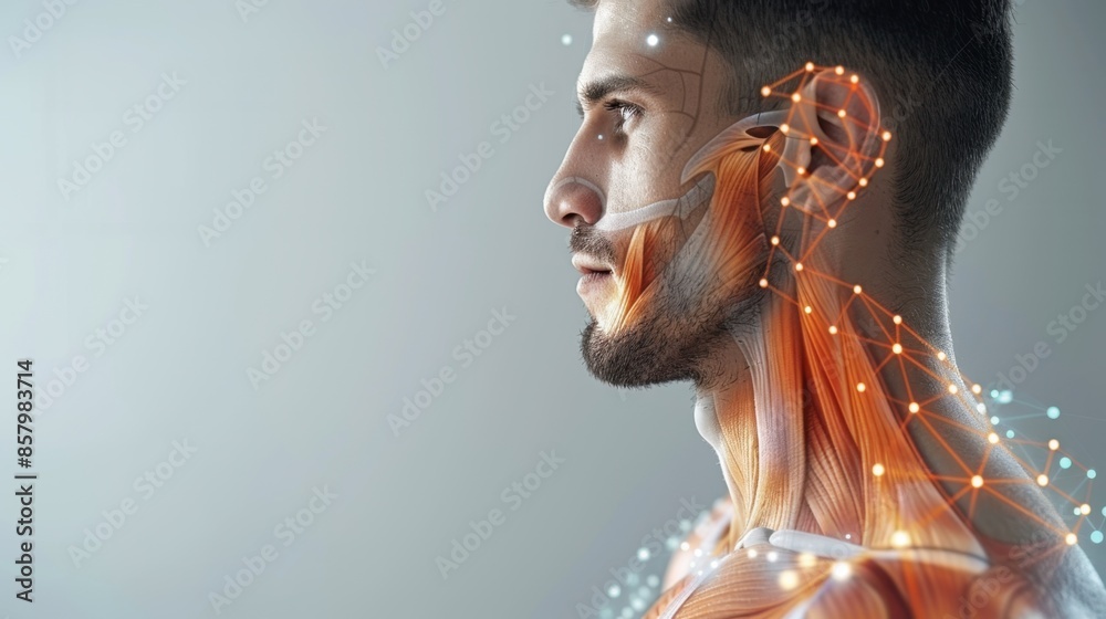 A man with an overlay of anatomical illustration, showcasing the ...
