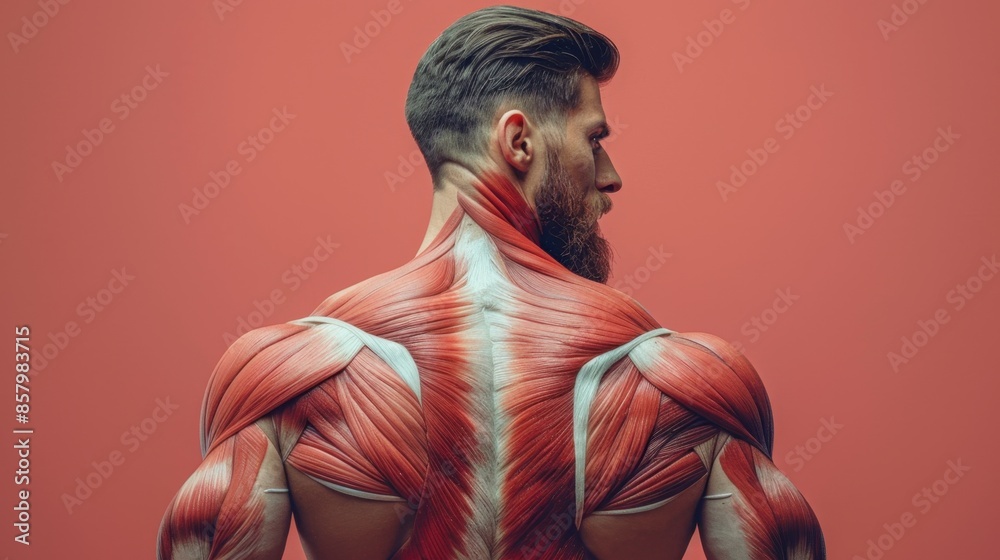 A technical illustration featuring a man with integrated anatomical ...