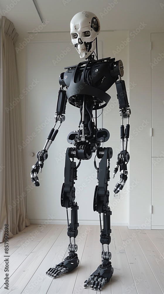 Full-body humanoid robot with detailed mechanical features in a modern ...