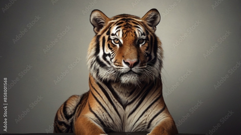 portrait of a tiger on light grey background Stock Photo | Adobe Stock
