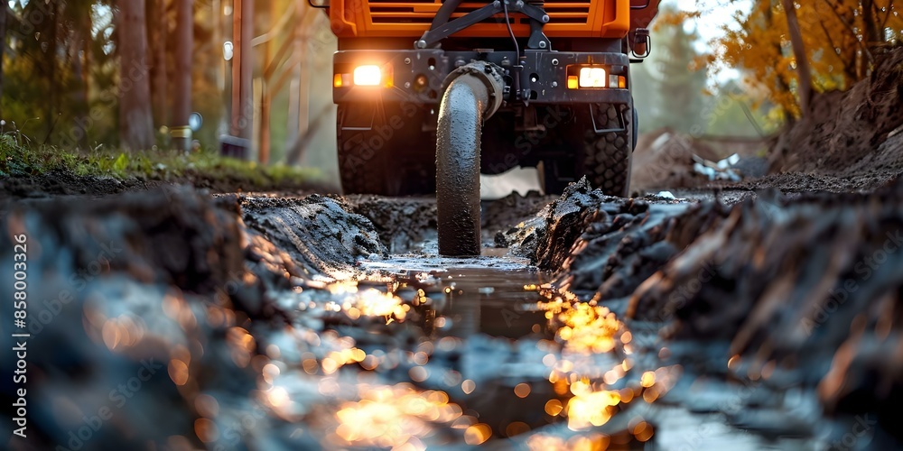 Septic truck discharging waste into drainage system using large pipe ...