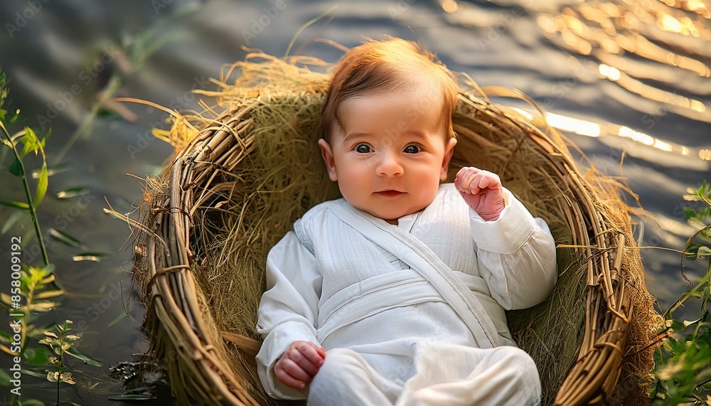 Bible Story, Exodus: Moses Found in the Basket in te River Nile of the ...