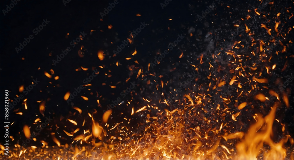 Fire embers particles over a black background. Fire sparks background ...