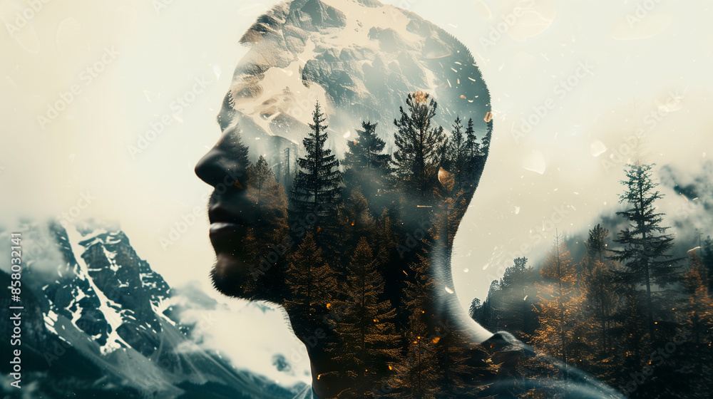 Silhouette of Man (Person Face Angry Screams). Background is Nature ...