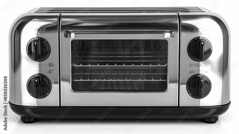 Modern stainless steel toaster oven with multiple dials and sleek ...
