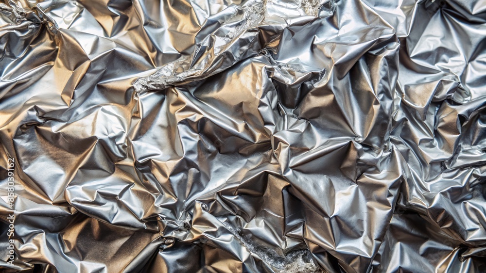 Crumpled metallic silver paper serves as a sophisticated background ...