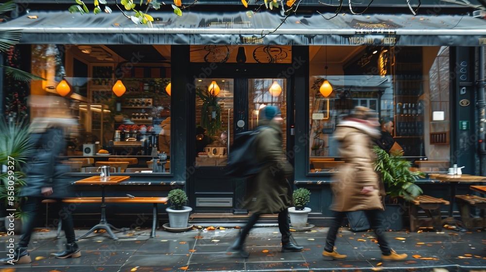 This image captures a lively moment on a bustling city street where ...