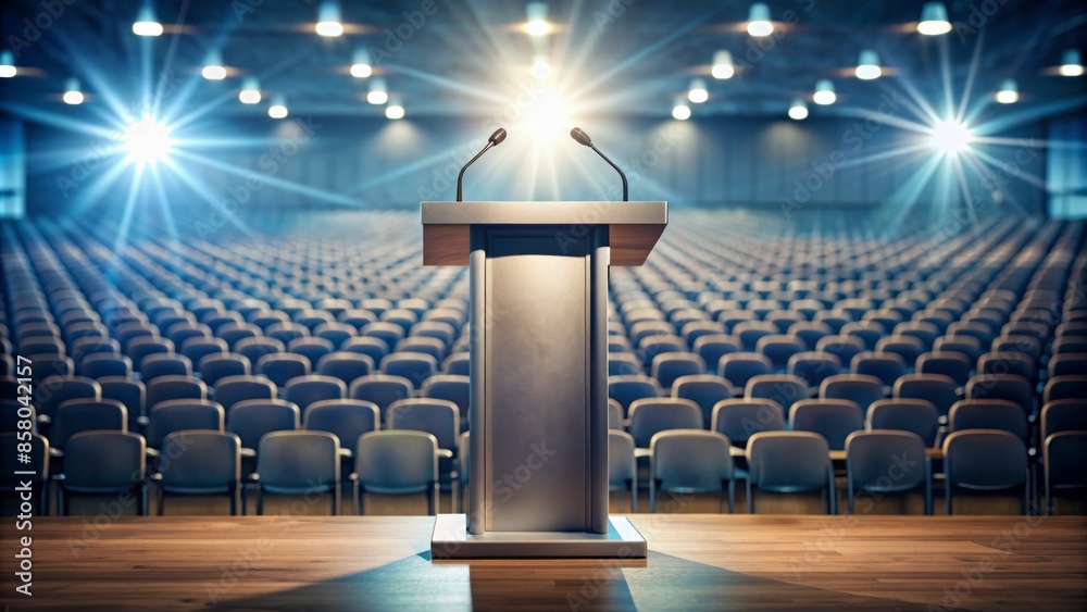 Professional business conference stage with spotlight shining down on a ...