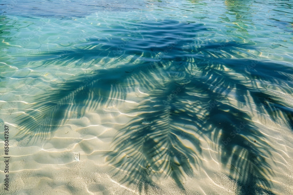 The dappled shadow of lush tropical leaves dances delicately on the ...