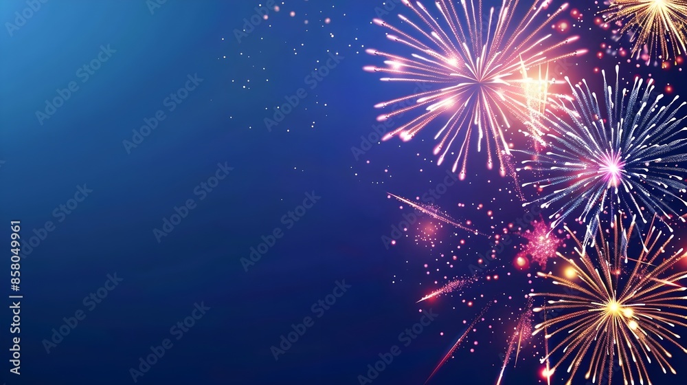 Fireworks festive banner with space for text. Realistic fireworks ...