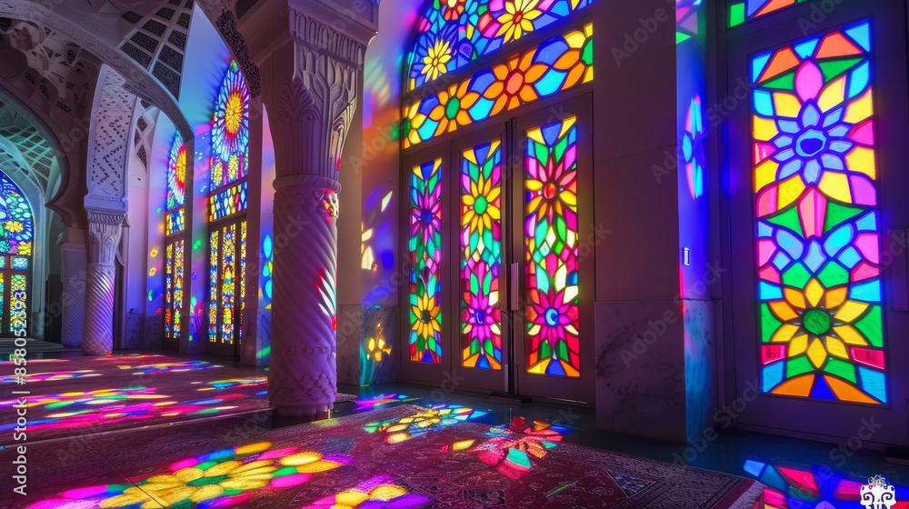 Adorned with intricate stained glass, the Sheikh Zayed Grand Mosque in ...