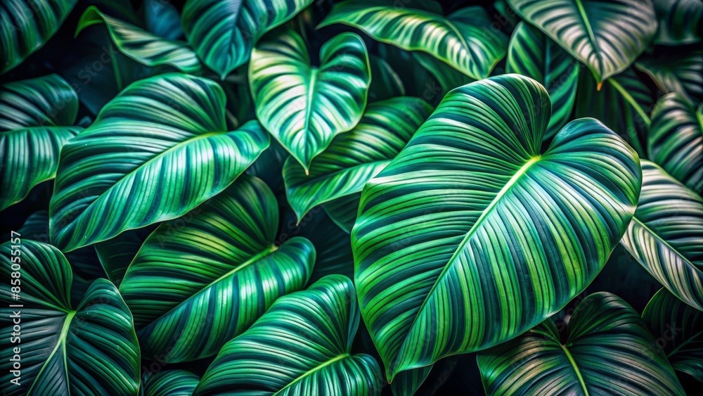 Vibrant Green Leaves Of A Tropical Plant, With A Detailed And Realistic ...
