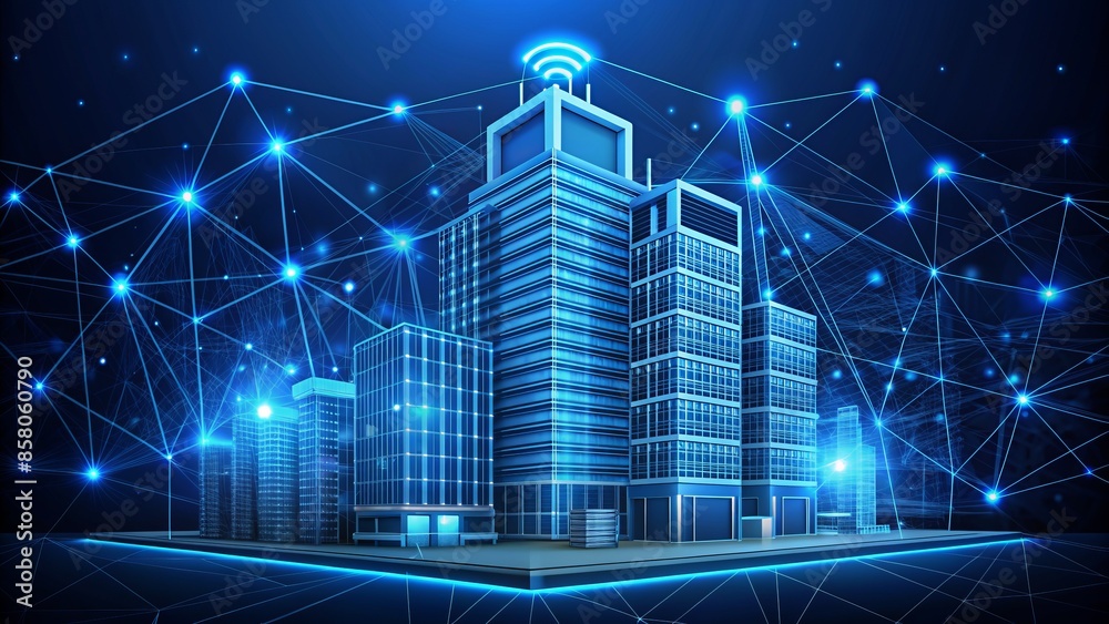 Low-poly wireframe illustration of building automation system with ...