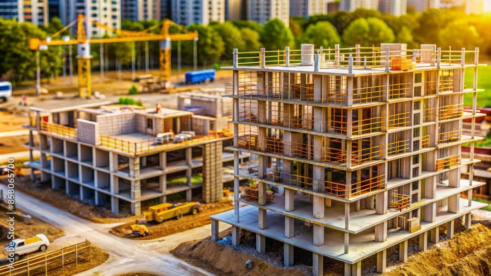 Miniature model of under-construction multi-story residential building ...