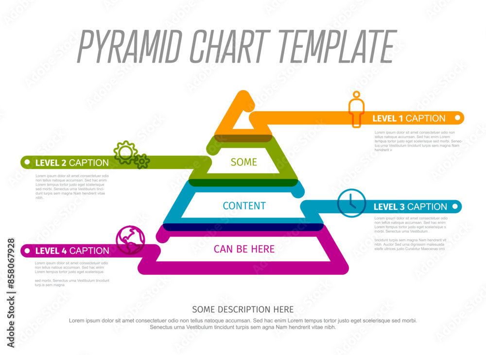 Vector Infographic Pyramid chart thick line overlay diagram template ...