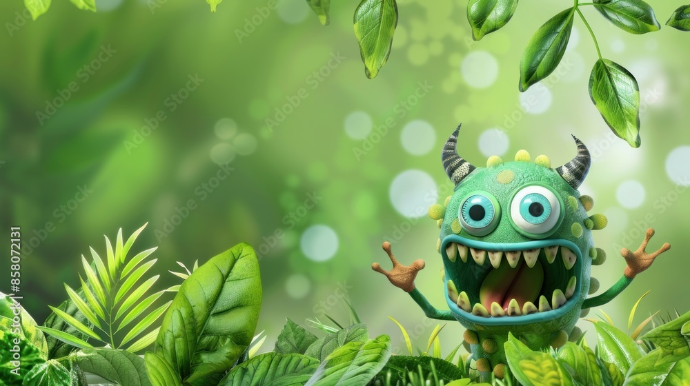 Little monster character adorable on nature background. AI generated ...