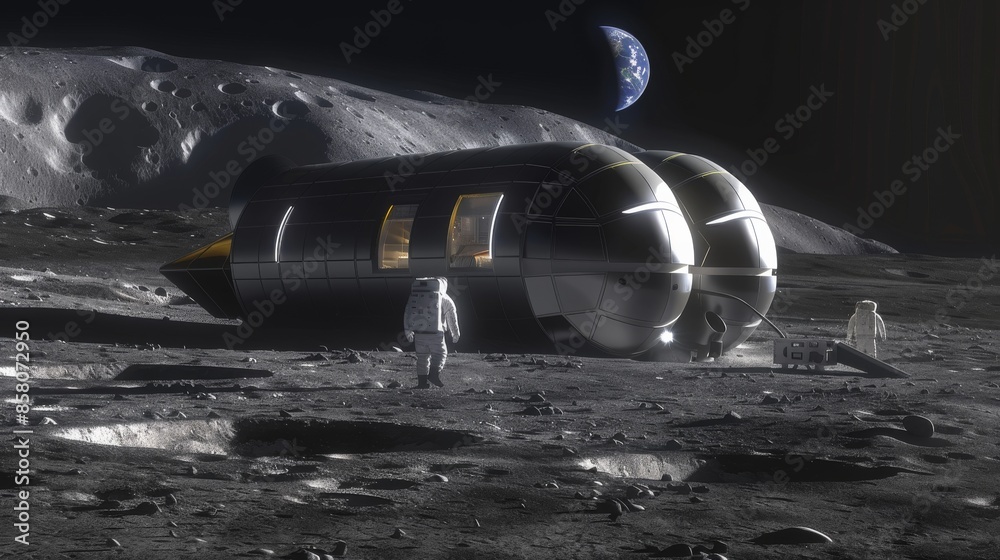 futuristic lunar habitat module designed for long-term human habitation ...