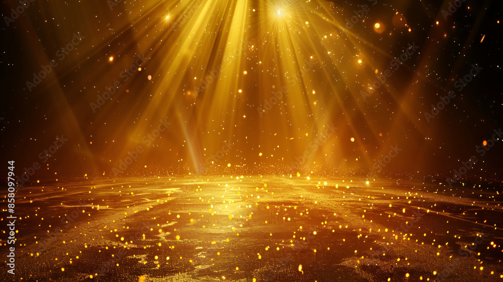 Abstract glowing gold vertical lighting lines on dark background with ...