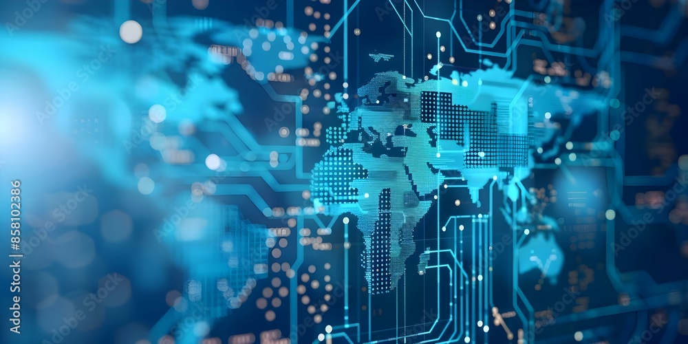 Dublin Ireland highlighted in a microchip pattern on a world map ...