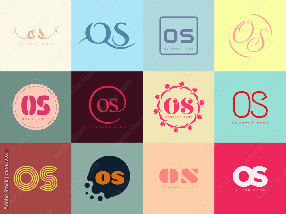 OS logo company template. Letter o and s logotype. Set different ...